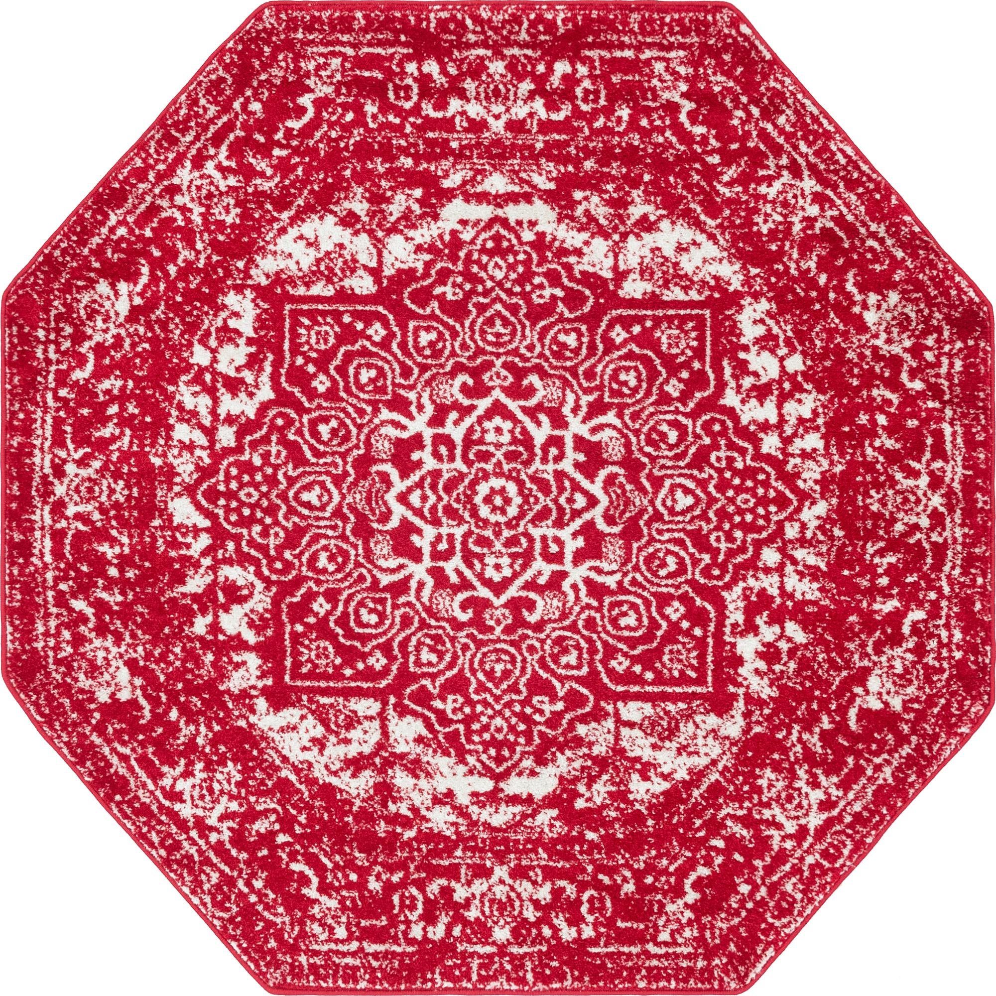5' x 5' Medallion Red and Ivory Octagon Area Throw Rug - Walmart.com