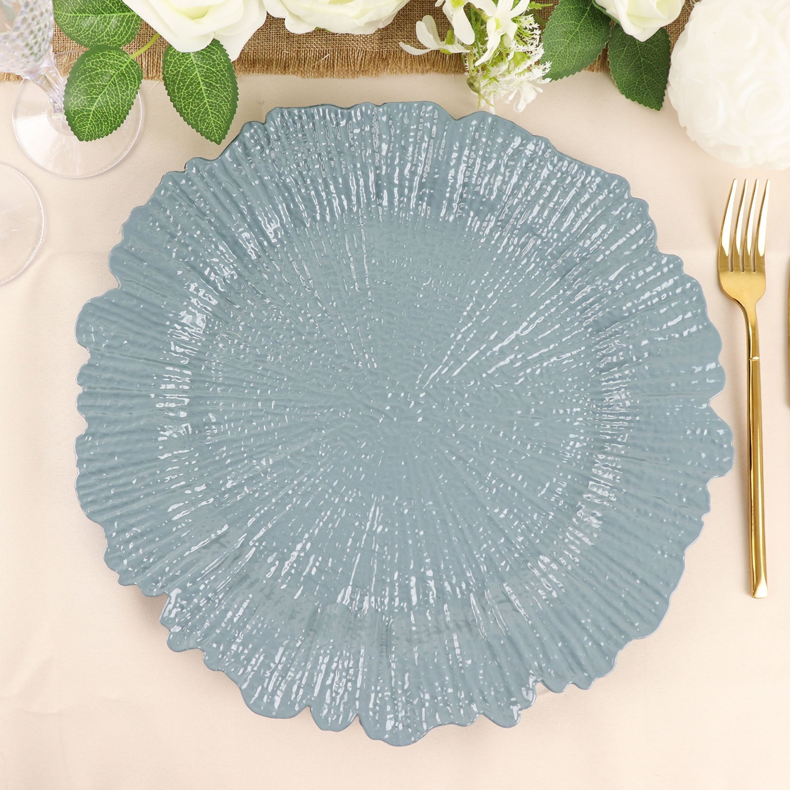 Efavormart 6 Pack 13" Round Dusty Blue Plastic Reef Charger Plates ...