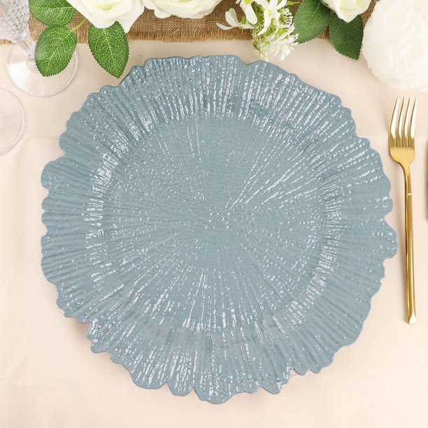 Efavormart 6 Pack 13" Round Dusty Blue Plastic Reef Charger Plates ...
