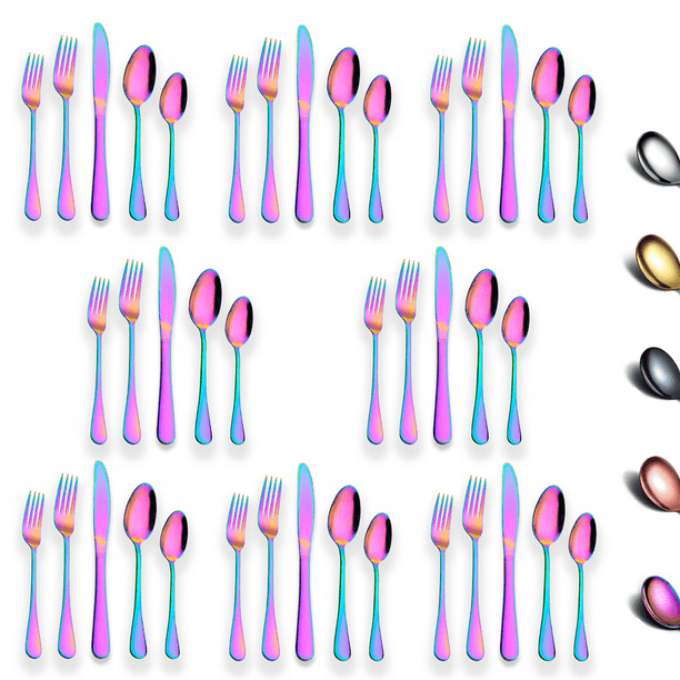 ReaNea 40 Piece Rainbow Silverware Set Stainless Steel Titanium ...