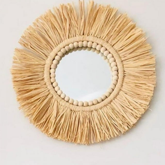 Round Woven Mirror, Rustic Wall Decorative Mirror Straw Woven Mirror ...