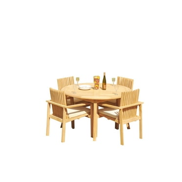 Grade-A Teak Dining Set: 4 Seater 5 Pc: 48" Round Table And 4 Clipper ...