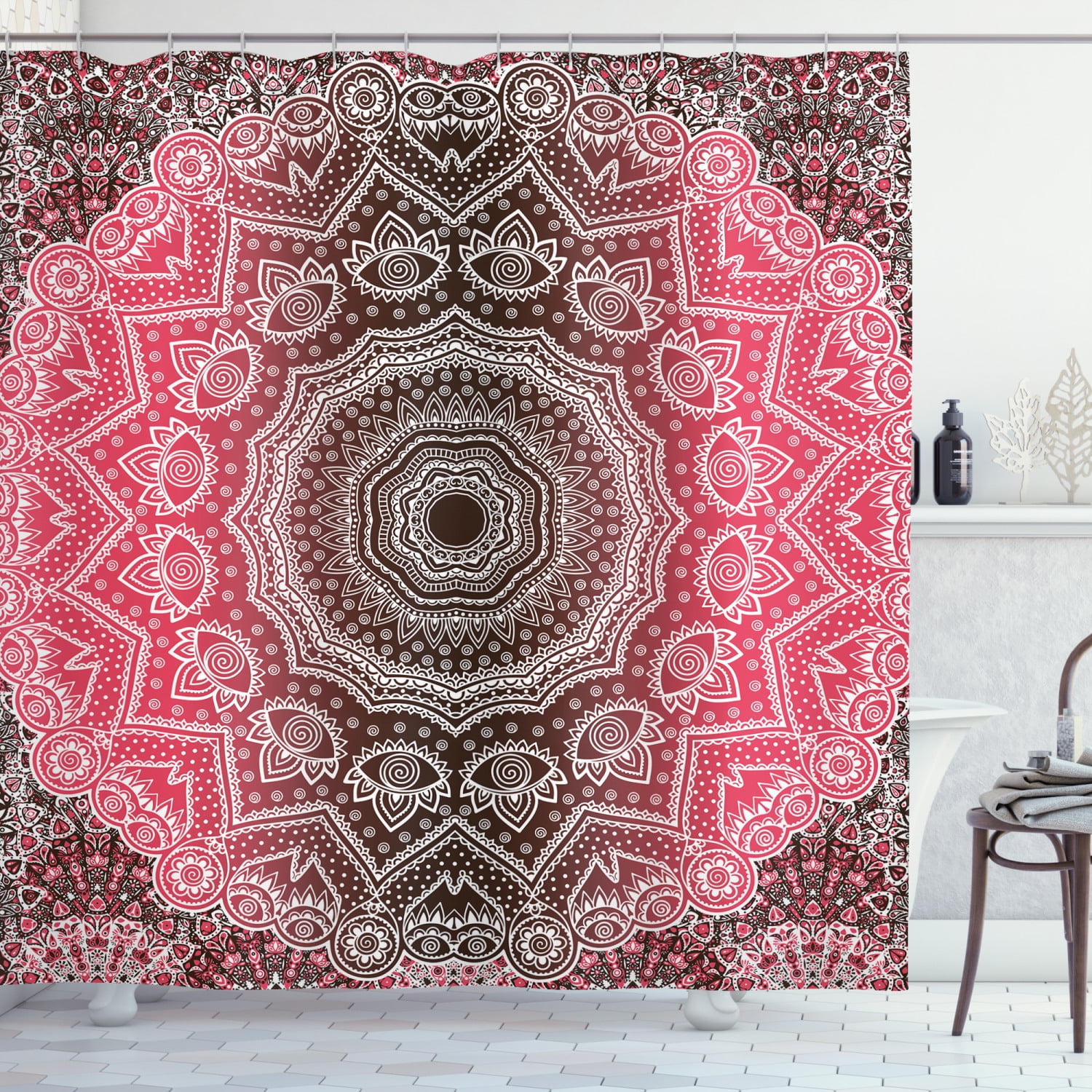 Mandala Shower Curtain Retro Bohemian Ombre Print Primary Essence Of