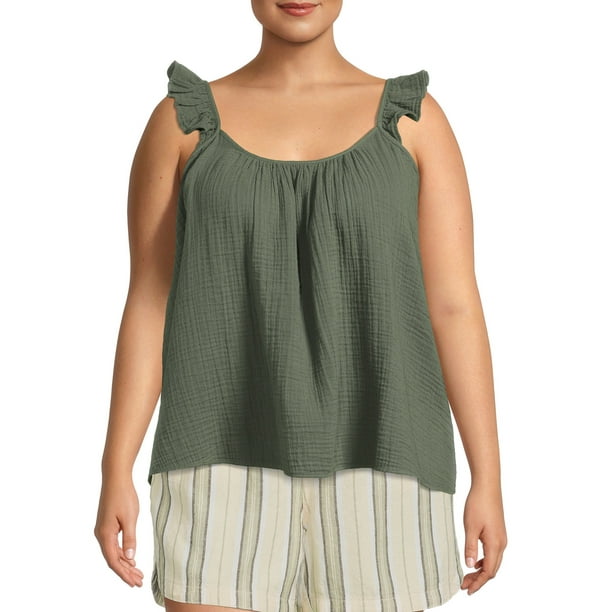 Terra & Sky Women's Plus Size Ruffle Strap Tank Top - Walmart.com