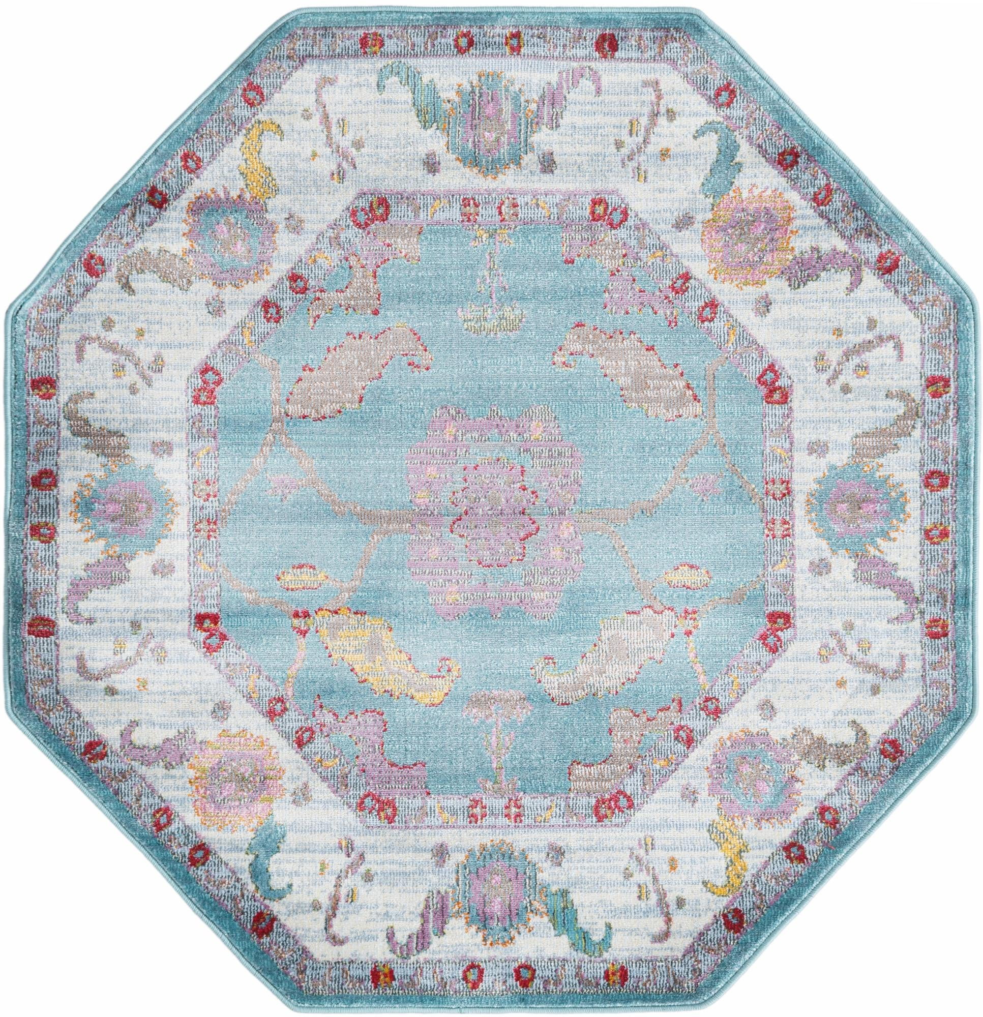 Rugs.com Paragon Collection Rug – 4 Ft Octagon Aqua Medium-Pile Rug ...
