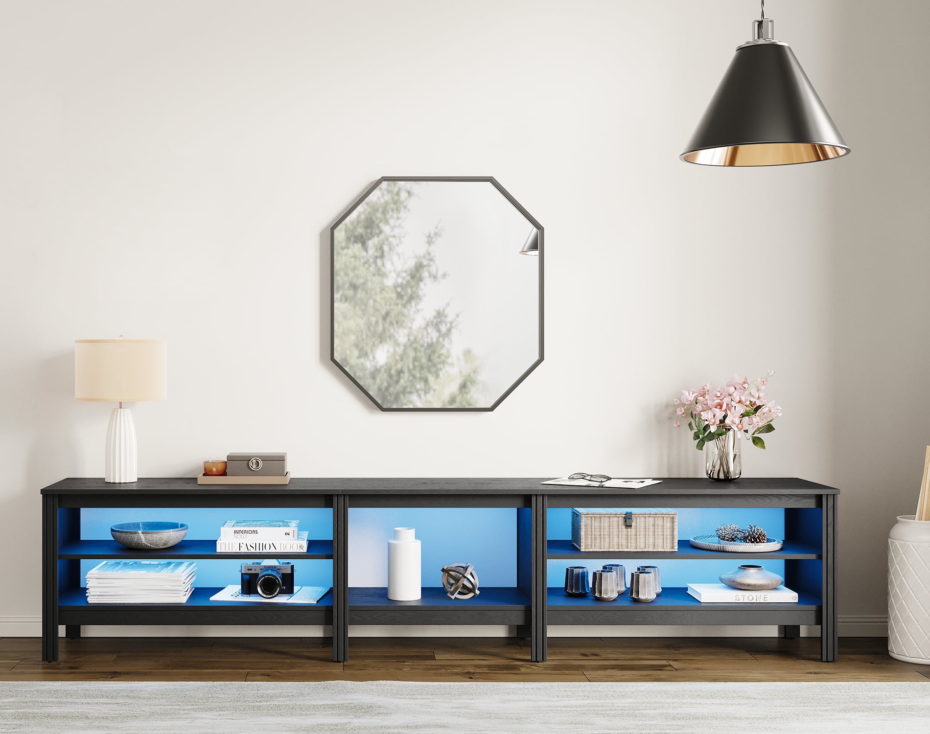 TV Stand for 85 inches Flat Screen, LED Wood Media Console Storage ...