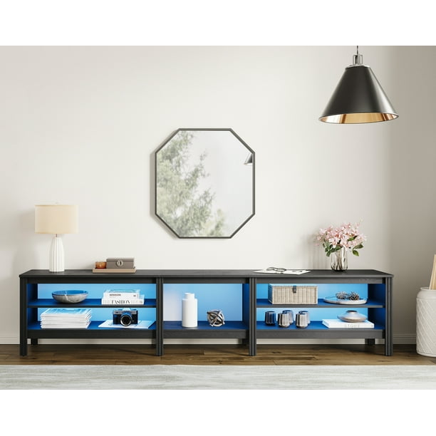 TV Stand for 85 inches Flat Screen, LED Wood Media Console Storage ...
