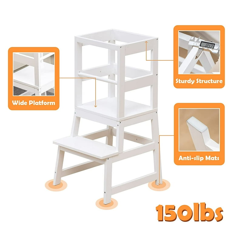 Toddler Kitchen Stool Helper WOOD CITY Montessori Learning Tower Stool ...