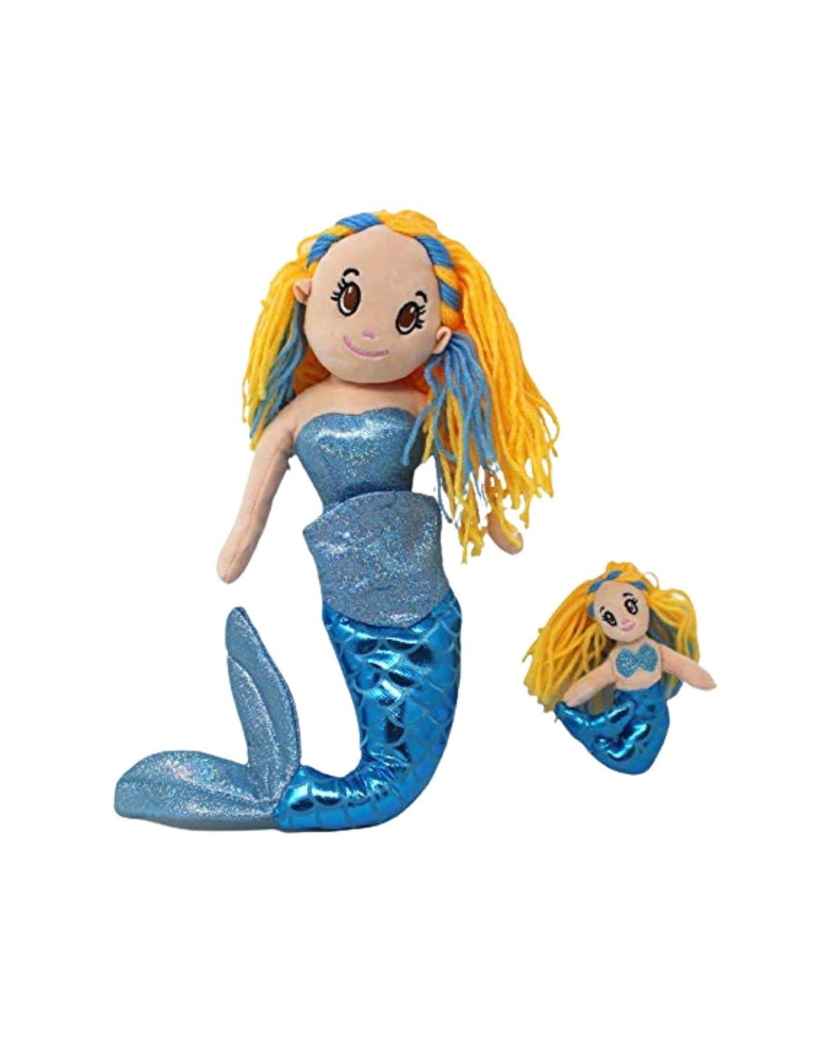 Soft Plush Mermaid with Pouch and Mini Mermaid, Mermaid Blue, Size: One ...