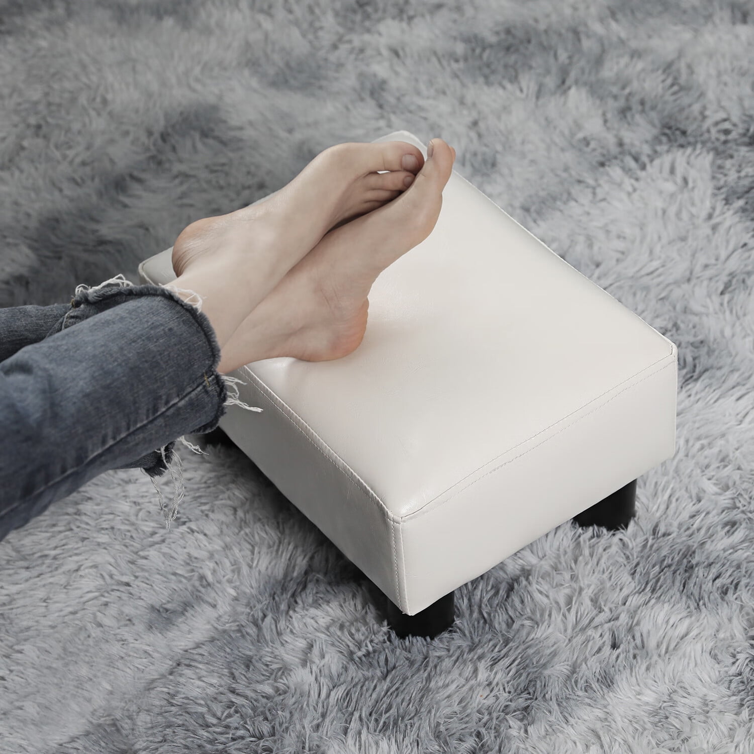 Touch-Rich 16" Small Footstool PU Leather Ottoman Footrest Modern Home ...