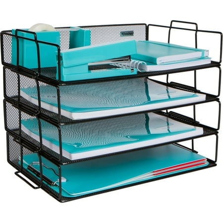 Stackable Paper Tray Desk Organizer – 4 Tier Metal Mesh Letter ...