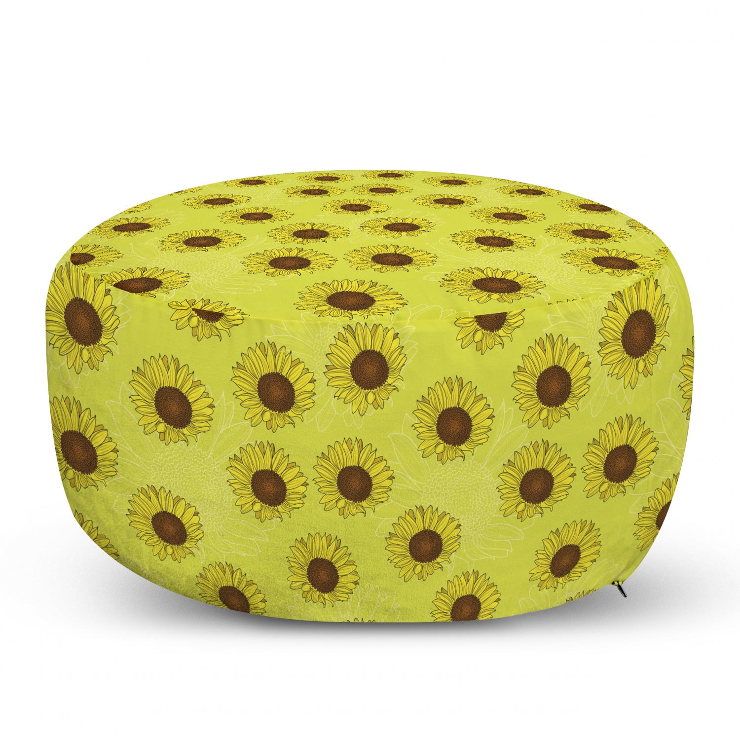 Floral Pouf Cover with Zipper, Rustic Sunflowers on Silhouette Print ...