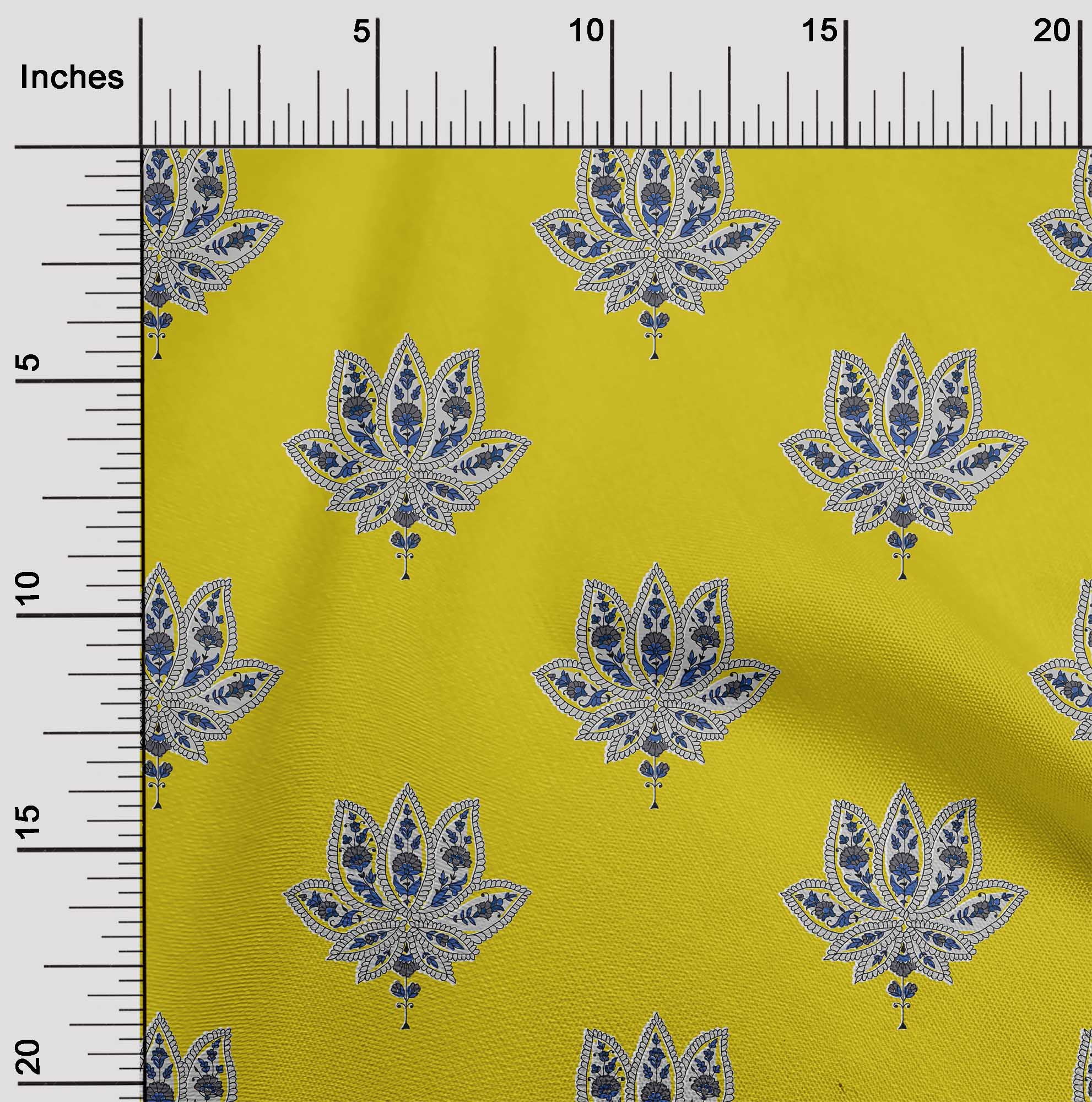 oneOone Organic Cotton Poplin Twill Fabric Floral Block Print Fabric By ...