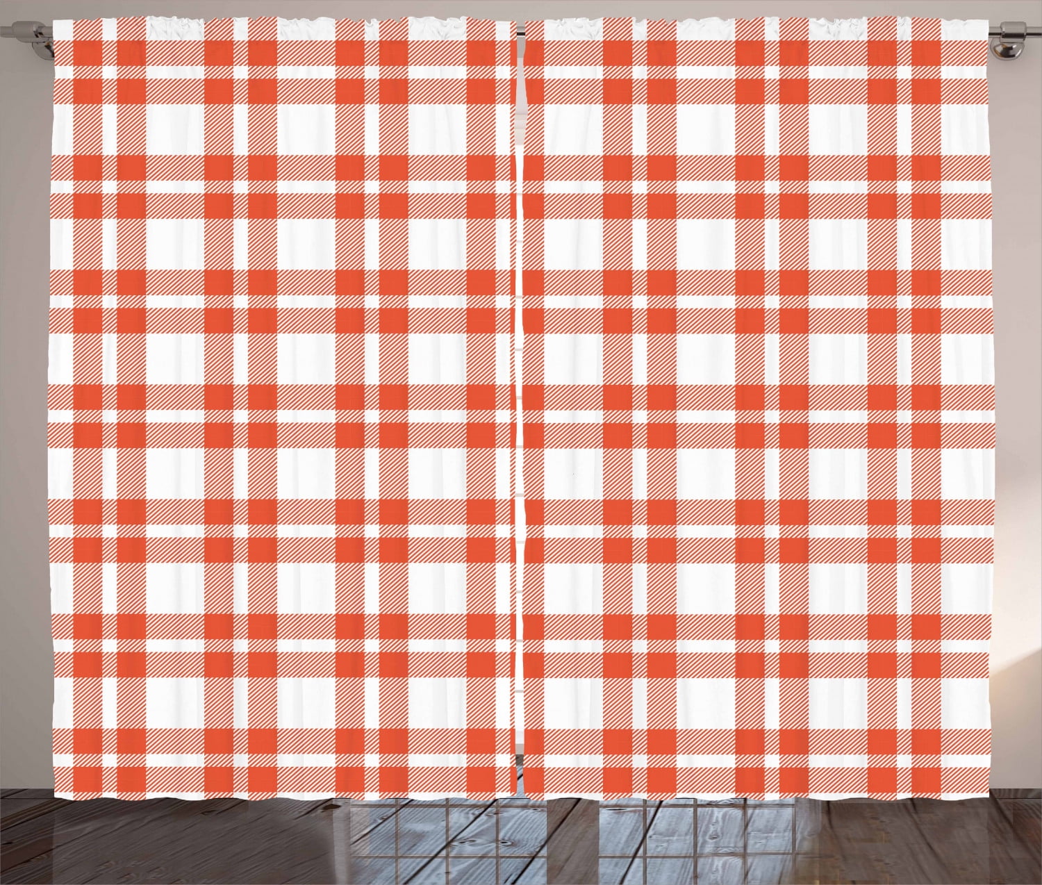 Red Plaid Curtains 2 Panels Set, Checkered Squares and Stripes Abstract ...