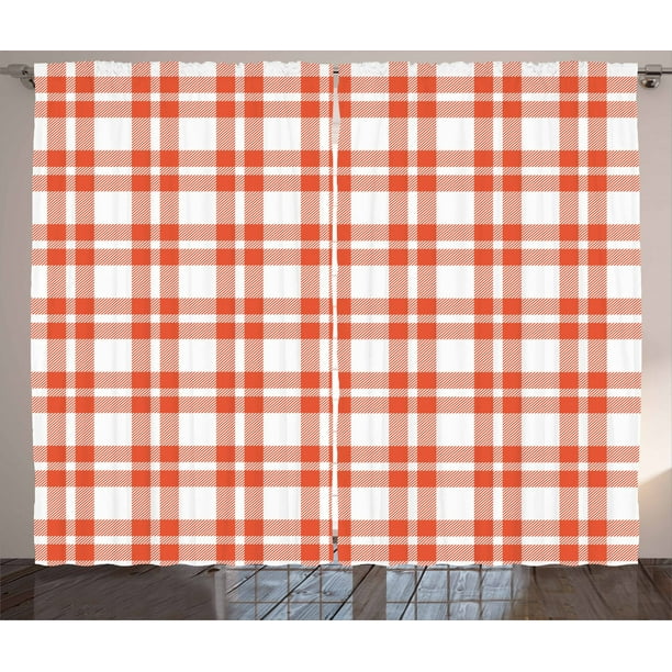 Red Plaid Curtains 2 Panels Set, Checkered Squares and Stripes Abstract ...