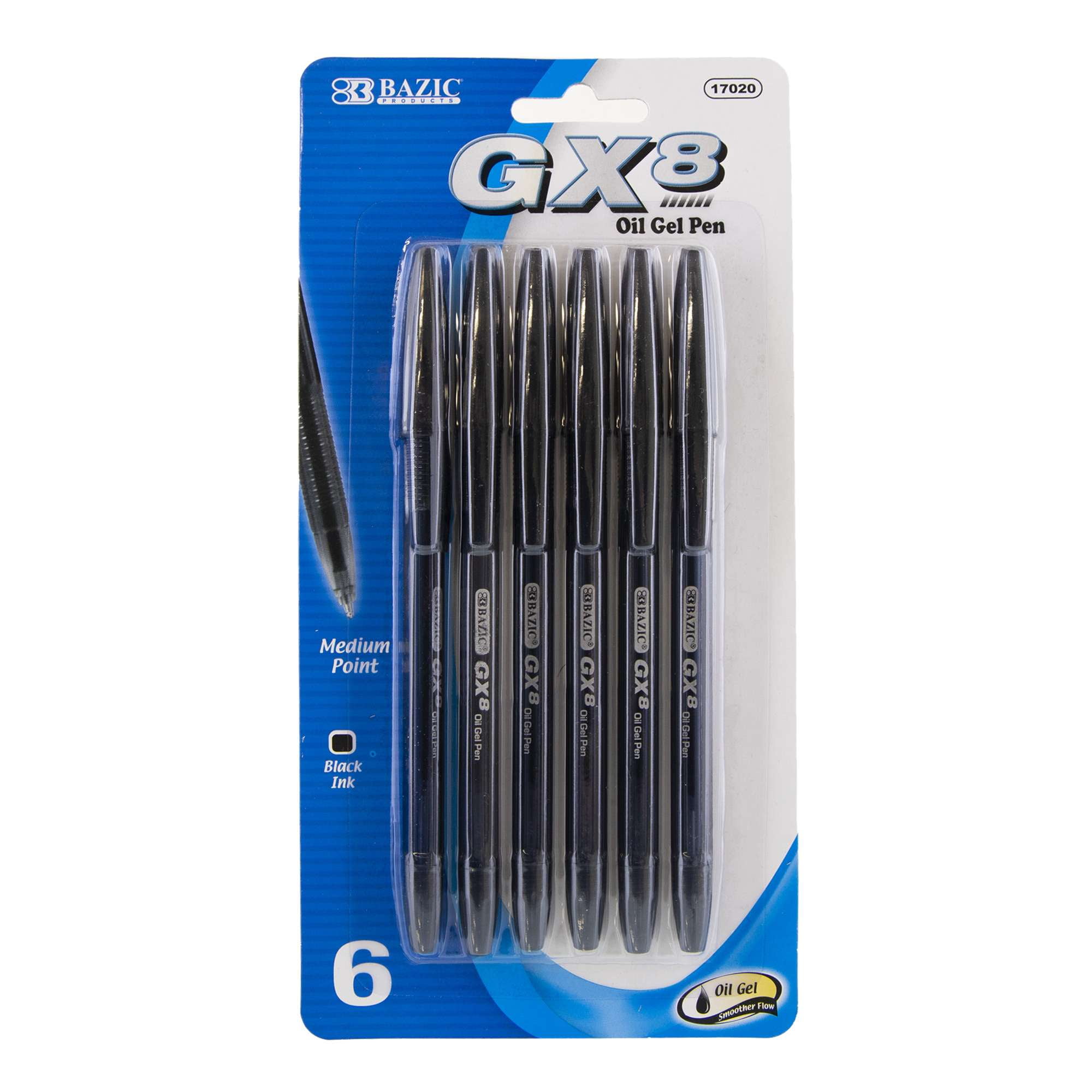 BAZIC GX-8 Black Oil Gel Ink Pen, 1.0 mm Medium Point, (6/Pack), 1-Pack ...