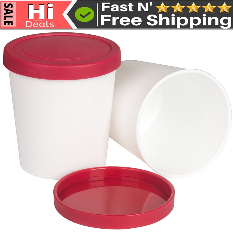 Premium Ice Cream Containers 1 Quart Reusable Freezer Storage Tubs with ...
