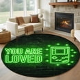 Art Gaming Icons Round Living Room Rugs 7 ft, Multi Panel Neon Letter ...