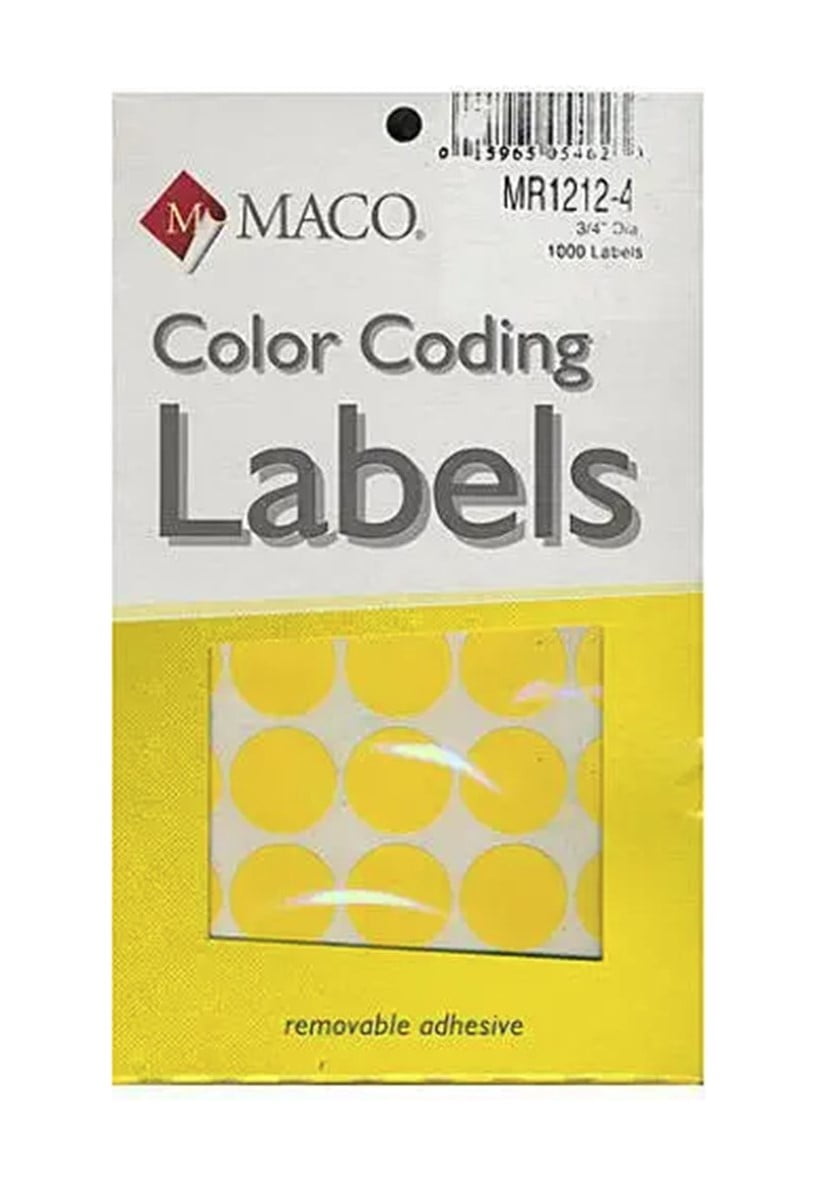 Maco Color Coding Labels (Yellow)- 3/4 In. Round, Labels Per Package ...