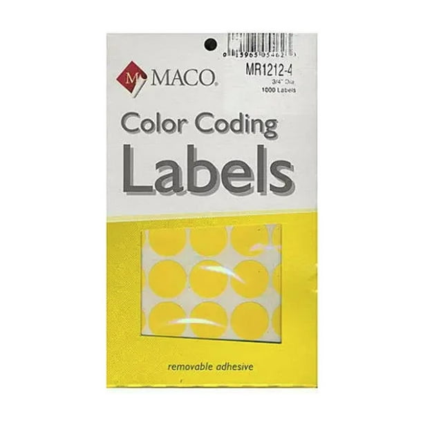 Maco Color Coding Labels (Yellow)- 3/4 In. Round, Labels Per Package ...