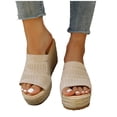 Bkhluea Women Striped Knit Mesh Espadrille Wedge Slide Sandals ...