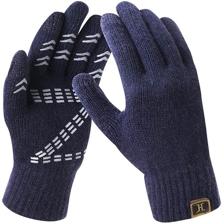 Mens Winter Gloves Touchscreen With Warm Liner Thermal Wool Knit Sports Gloves With Anti-Slip ...