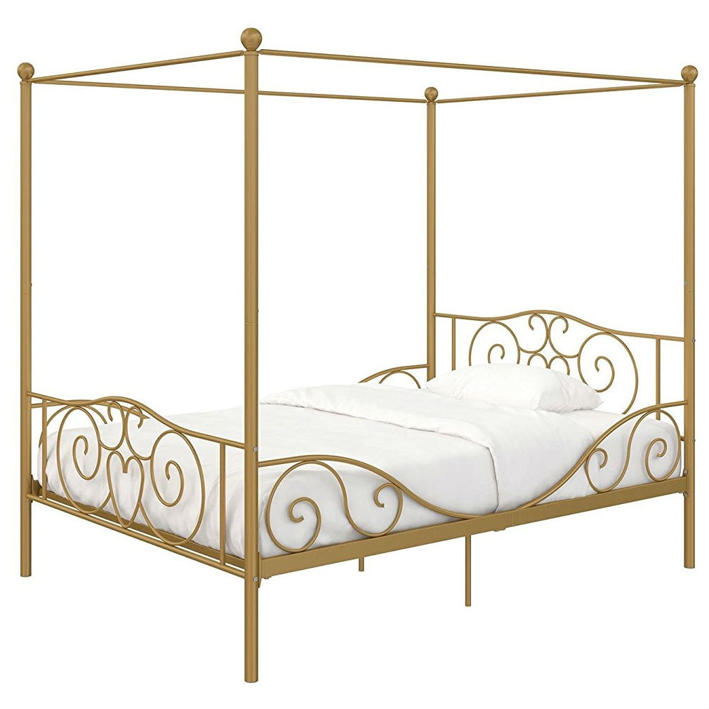 Full size Heavy Duty Metal Canopy Bed Frame in Gold Finish - Walmart.com