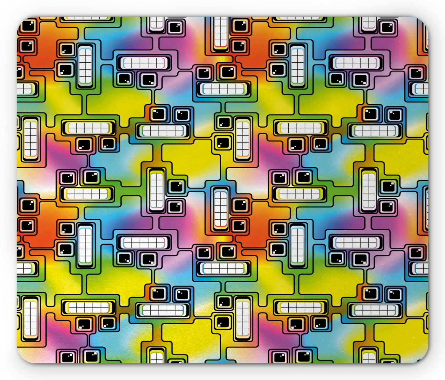 Colorful Mouse Pad, Hippie Digital Fun Characters with Eyes and Teeth ...