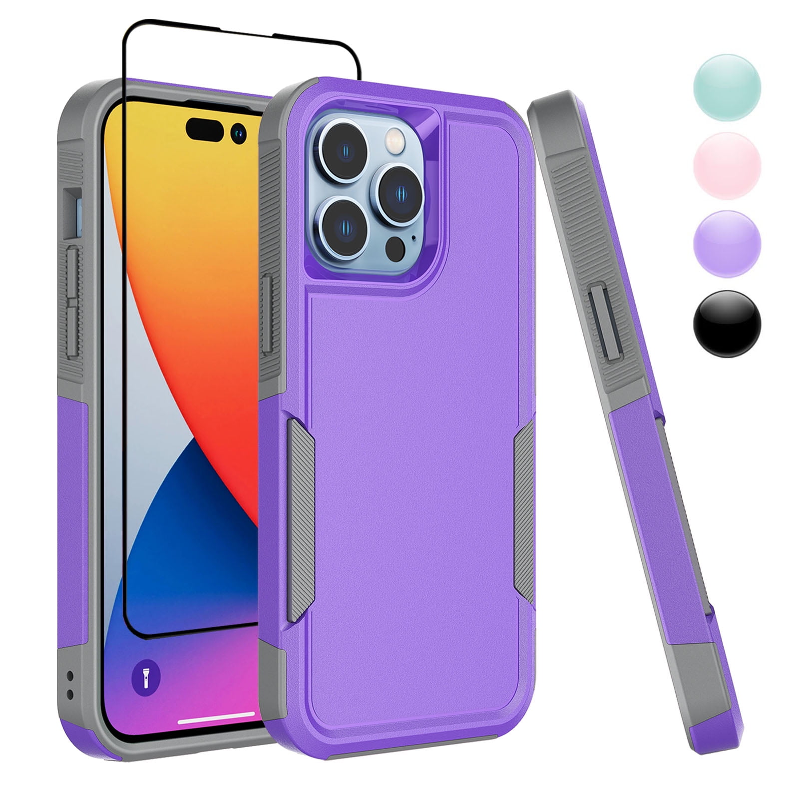 Njjex iPhone 14 Pro Case with Screen Protector, Shockproof Full Coverage Protective Cover Phone ...