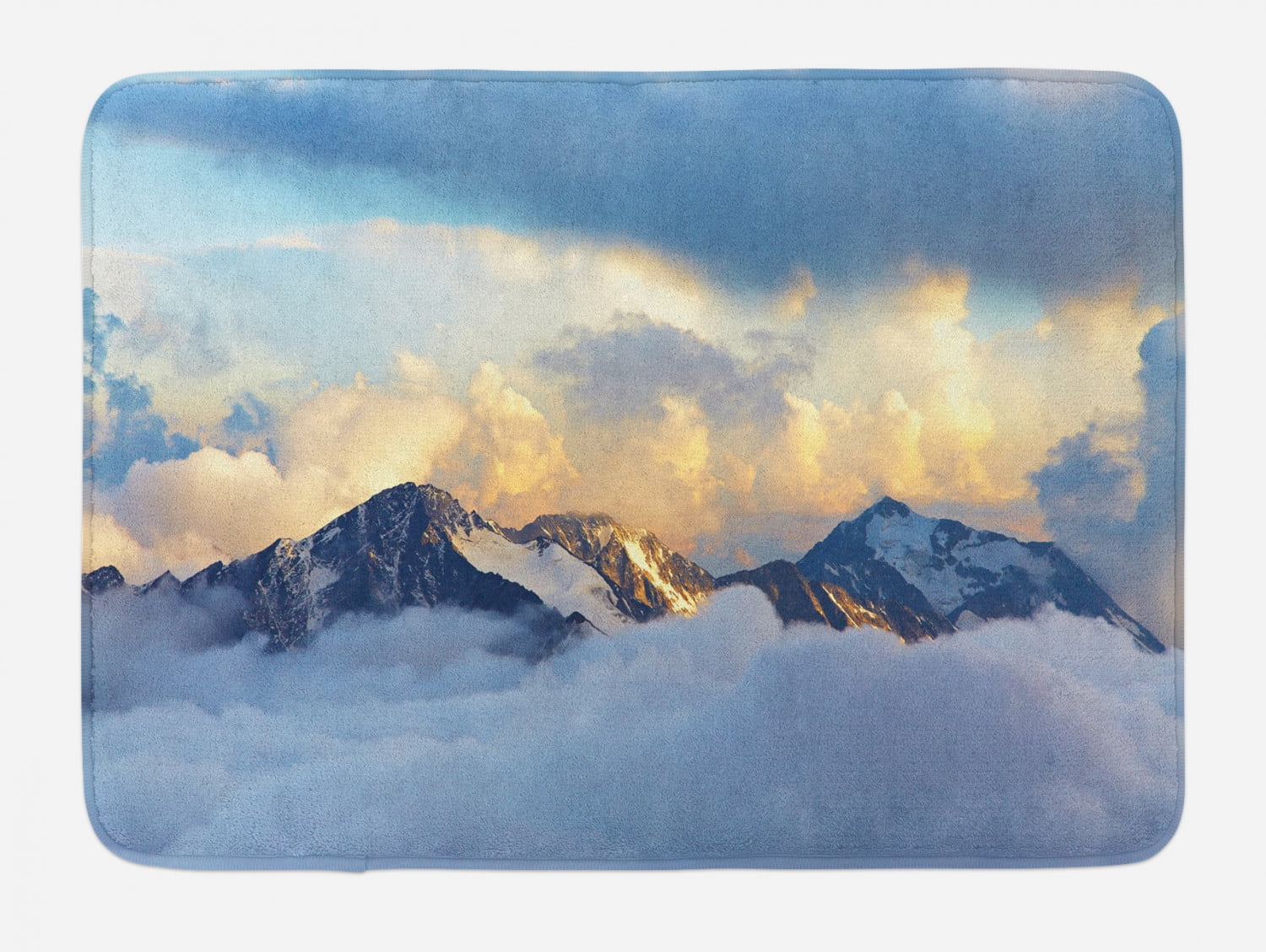 Europe Bath Mat, Alpine Landscape with Peaks Covered by Snow Clouds ...