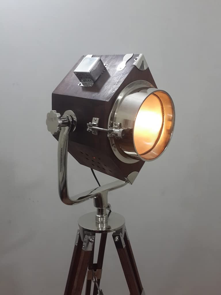 Industrial Vintage Wood Spot Light With Floor tripod Stand Home Decor ...