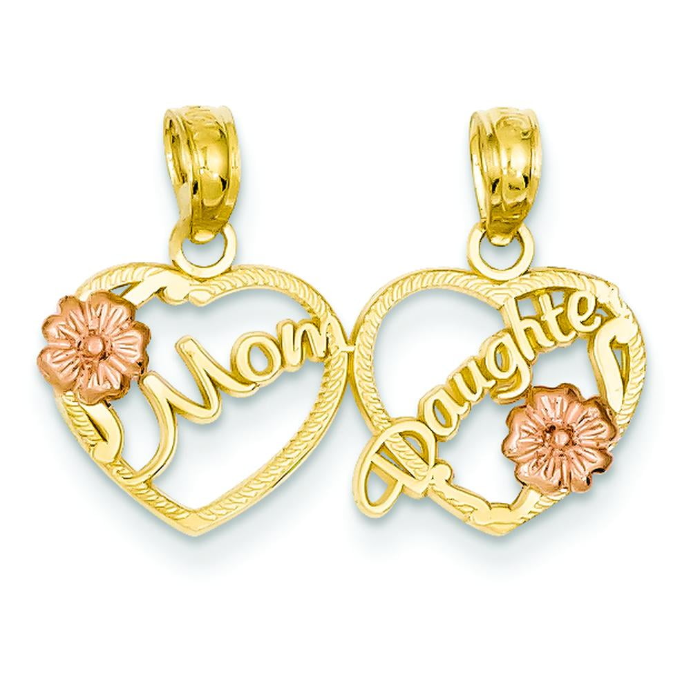 FindingKing - 14K Two Tone Gold Mom Daughter Hearts Pendant Charm ...