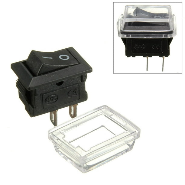 Black On/Off Waterproof Rectangle Rocker Switch with Cover 2 Pin for ...