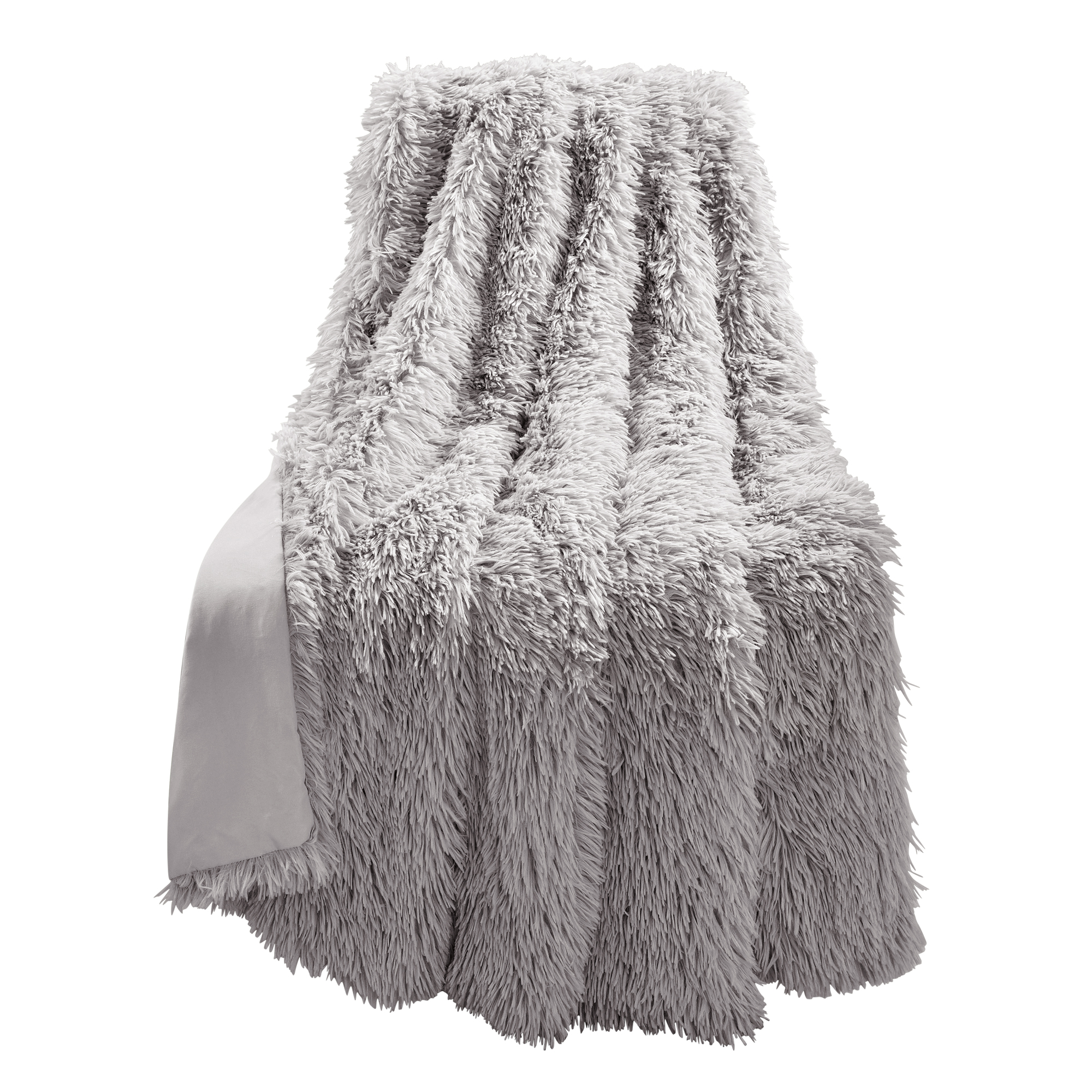Lush Decor Emma Faux Fur Polyester Throw, 60x50, Light Gray, Single ...