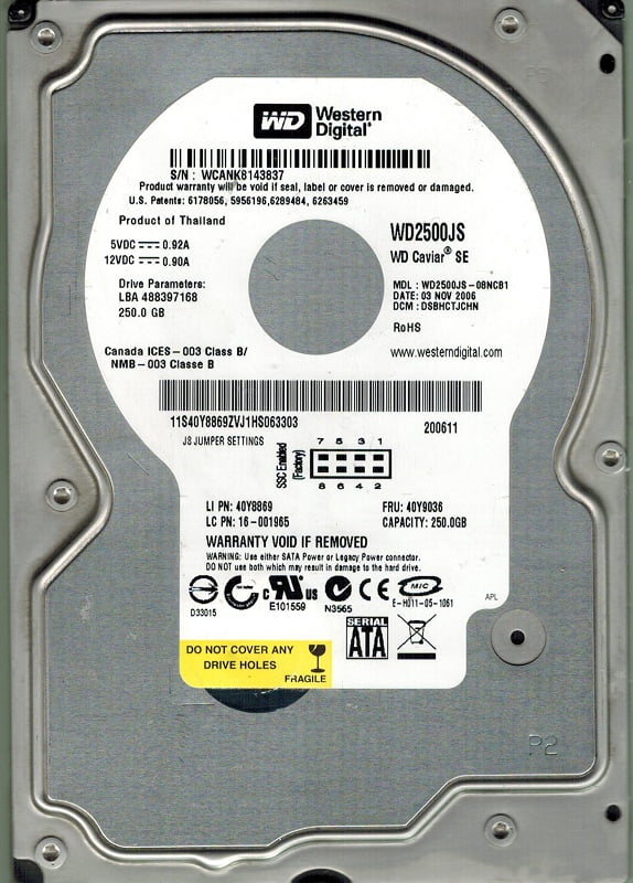Western Digital WD2500JS-08NCB1 250GB DCM: DSBHCTJCHN - Walmart.com