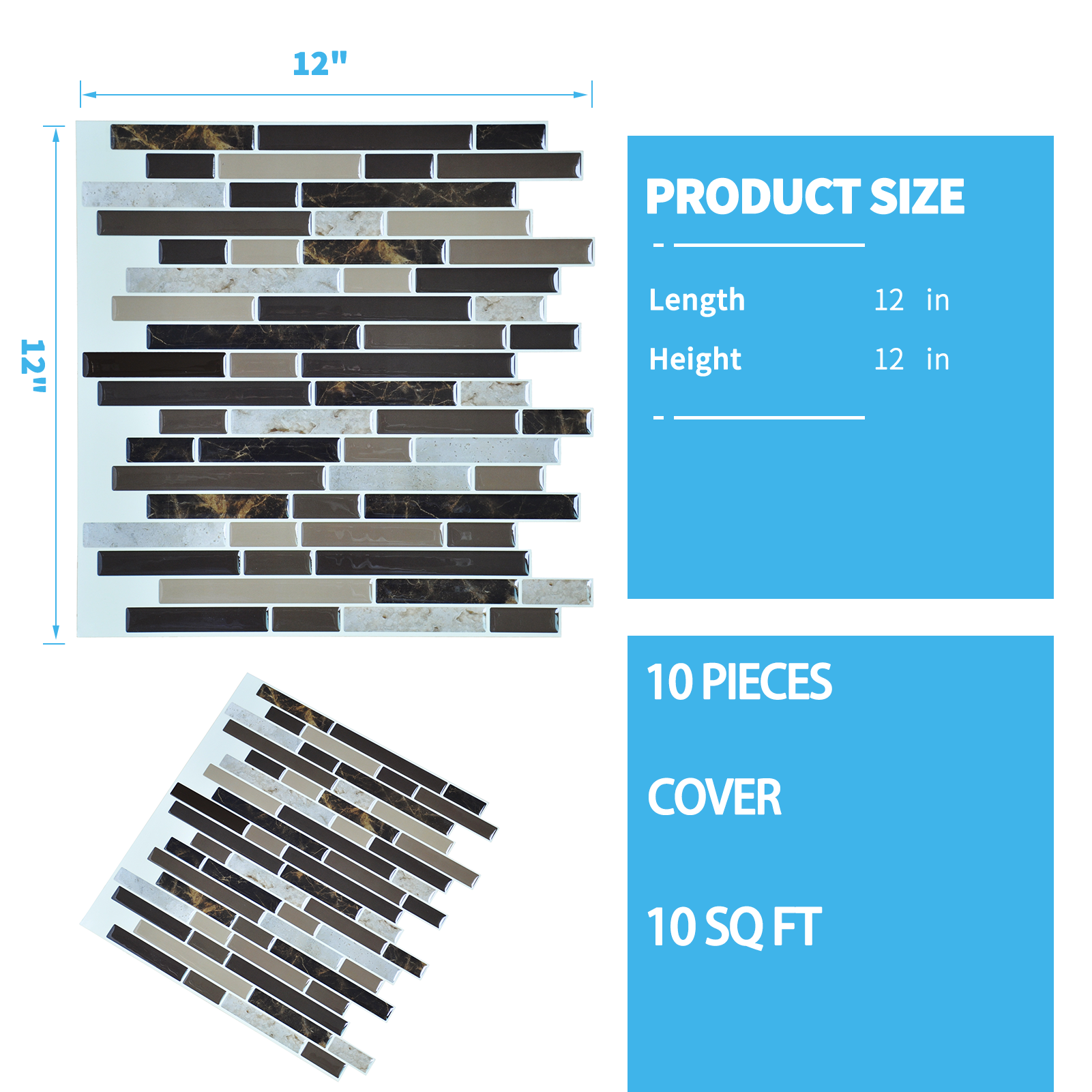 Art3d 20 Tiles 12 x 12 inches Peel and Stick Backsplash tile for ...