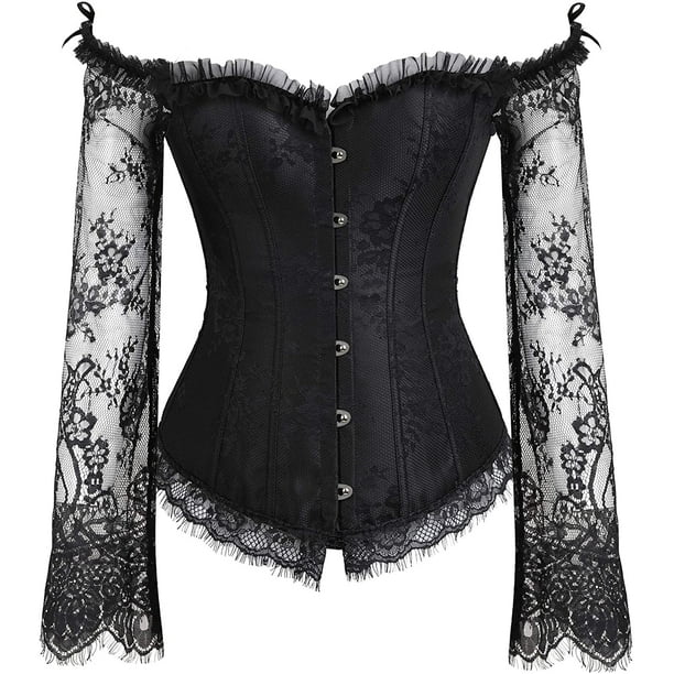 IGUOHAO Women's Corsets with Off Shoulder Lace Long Sleeves Elegant ...