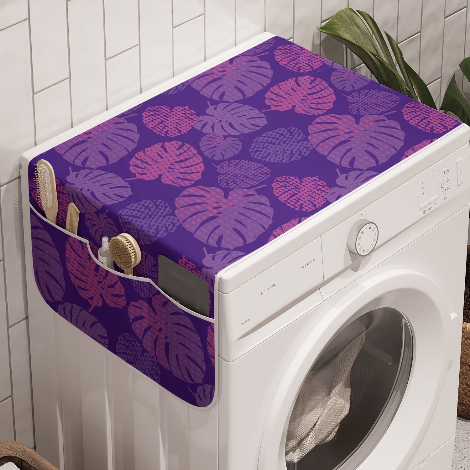 Exotic Washing Machine Organizer, Tropical Monstera Leaves Contemporary ...