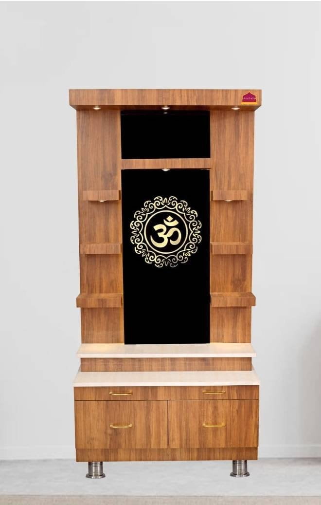 Wooden Temple With LED Lights For Home And Office | Designer Customized ...