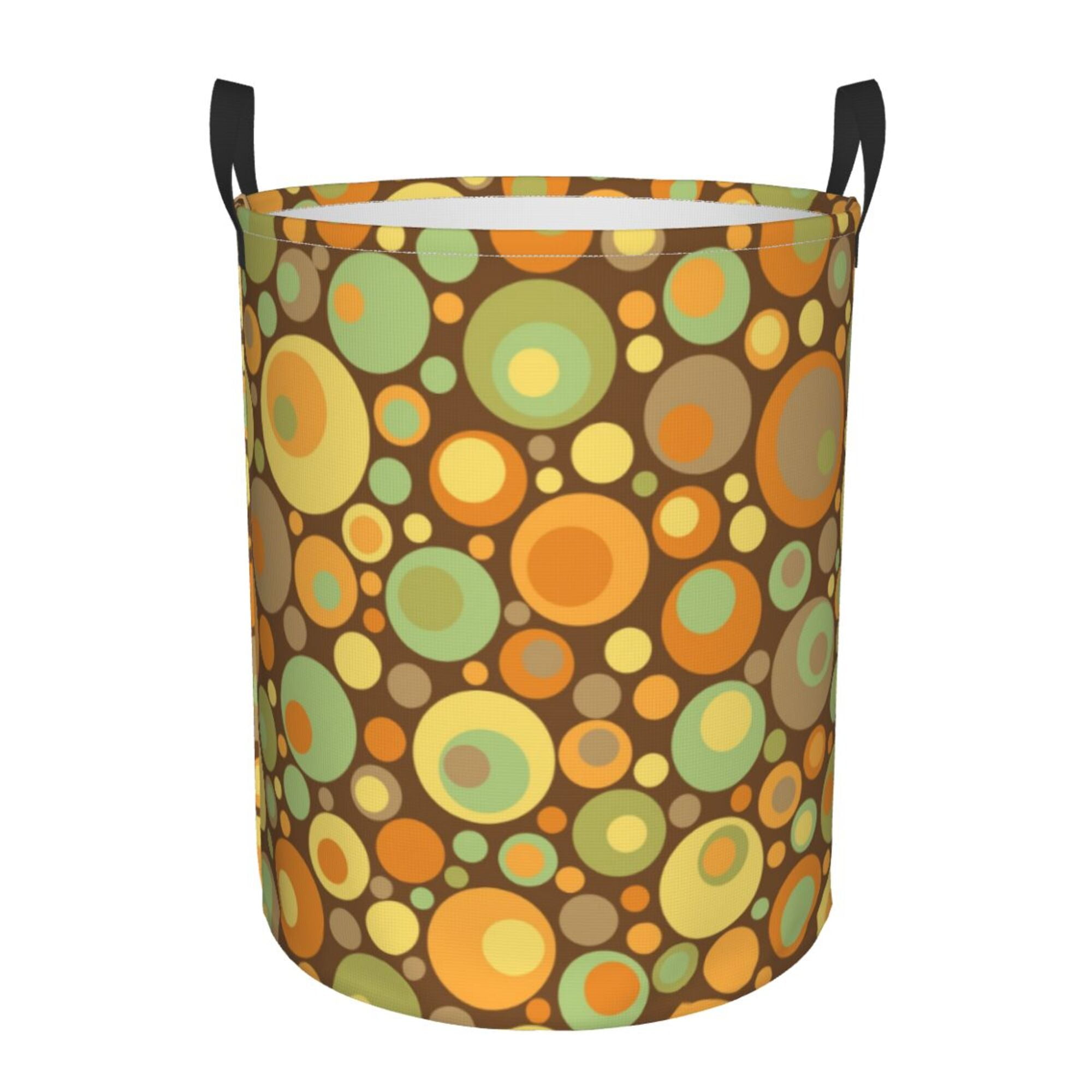XMXY Round Laundry Basket Organizer, Psychedelic Yellow Circles Rounds ...