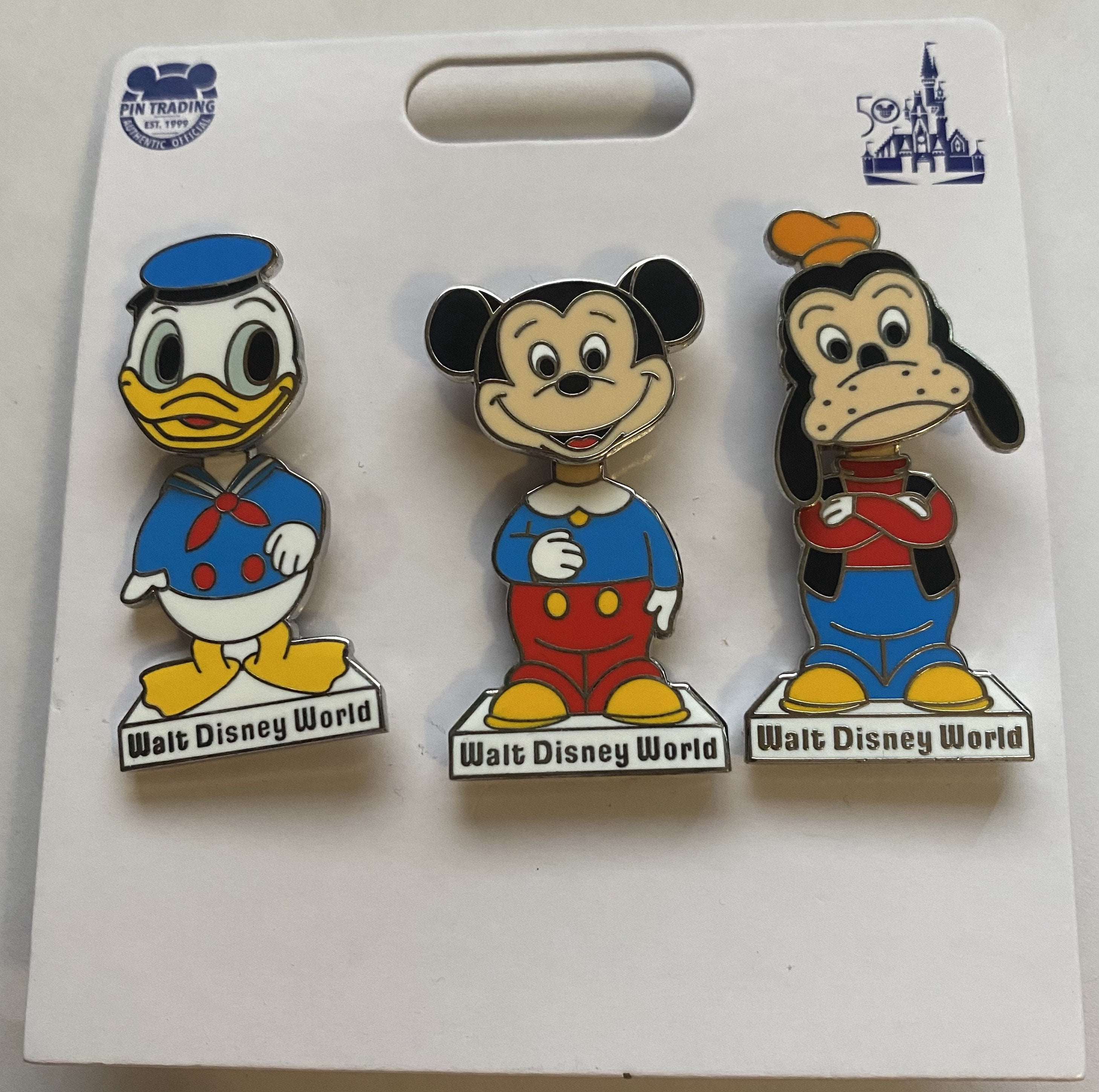 Disney Walt Disney World 50th Vault Bobble Head Mickey Donald Goofy Pin ...