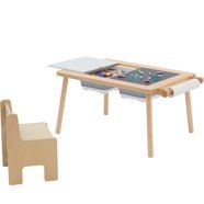 Buzz & Bloom Kids 4-Piece Wood Table, 2 Chairs, and Bench Seating Set ...