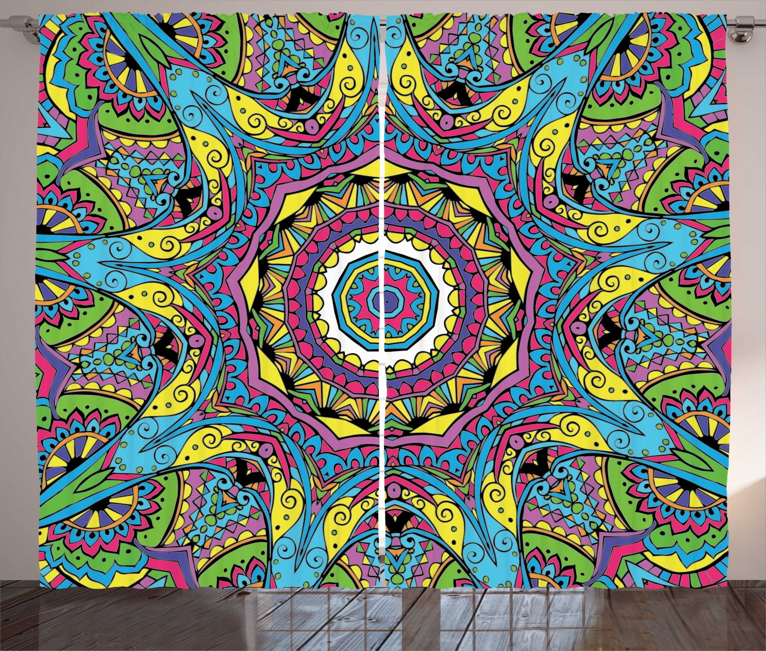 Psychedelic Curtains 2 Panels Set, Abstract Unusual Figure with Color ...