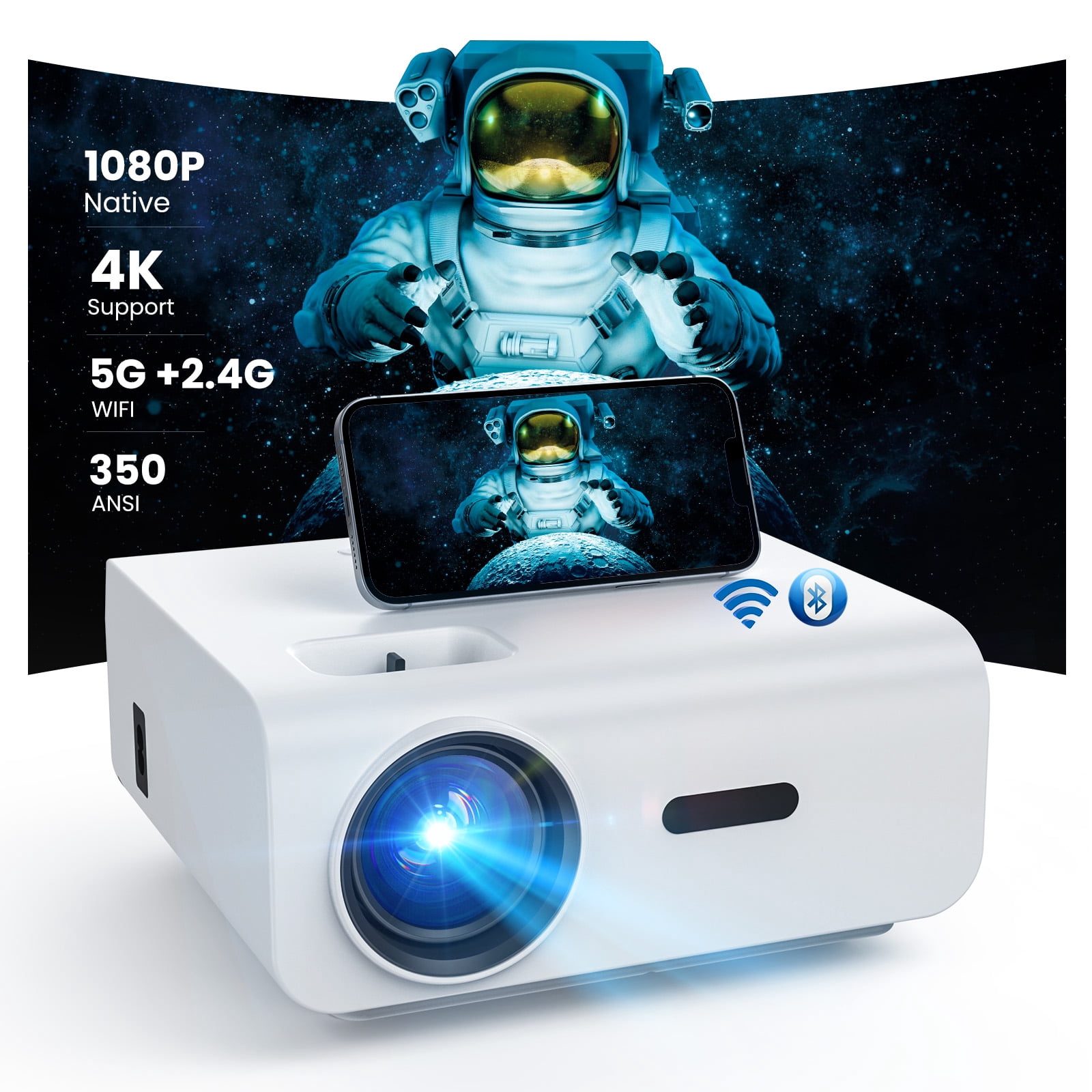 Groview 5G/2.4G WiFi Projector with Bluetooth , 12000 Lux Native 1080P ...