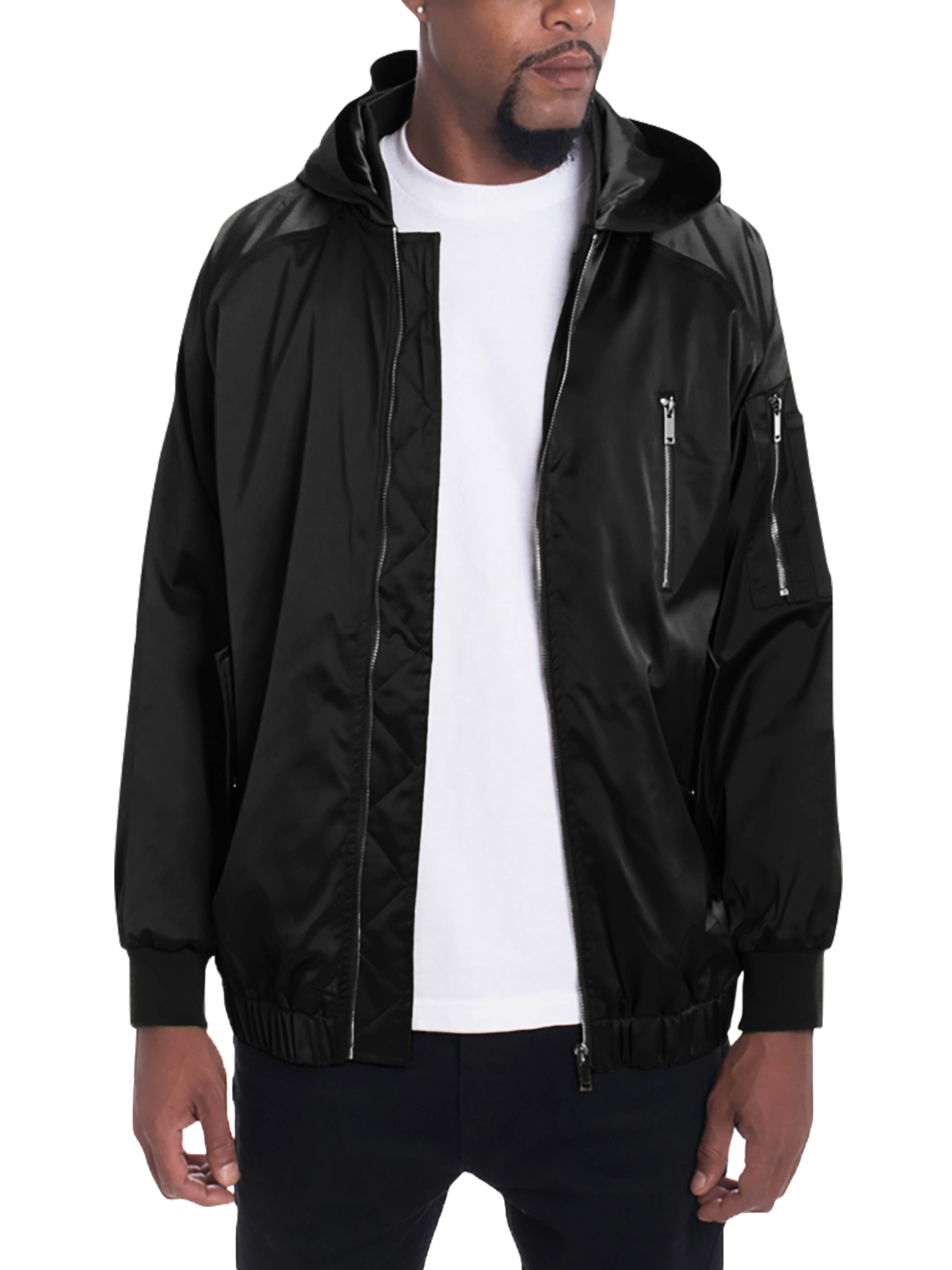 Ma Croix Mens Satin Hipster Zip Up Bomber Jacket with Hood - Walmart.com