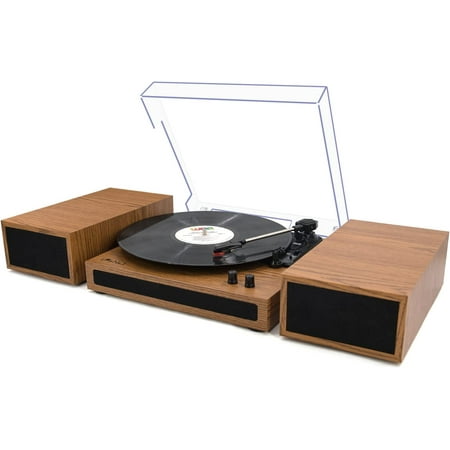 LP&No.1 Record Player, Wireless Turntable with Stereo Bookshelf Speakers,Vinyl Record Player ...