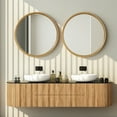 WallBeyond 32 inch Round Bathroom Wall Mirror with Natural Wood Frame, Decorative for Living ...