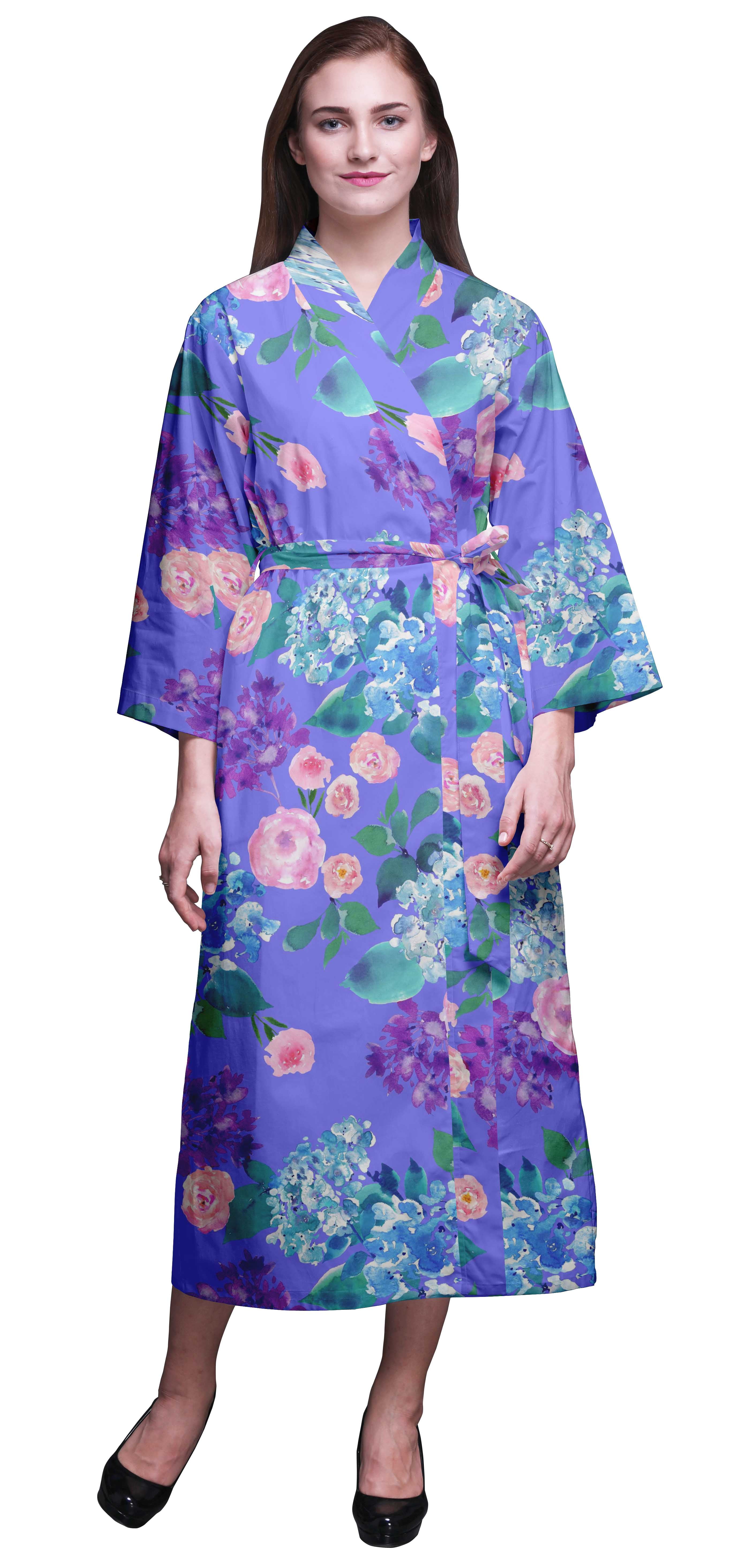 Bimba Medium Purple Flower Leaves & Rose Bathrobes For Women Wrap ...