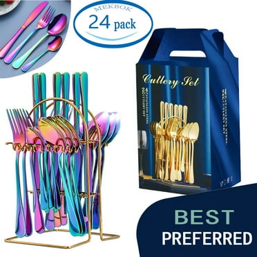 Colorful Silverware Set, 24-Piece Stainless Steel Rainbow Flatware Set ...