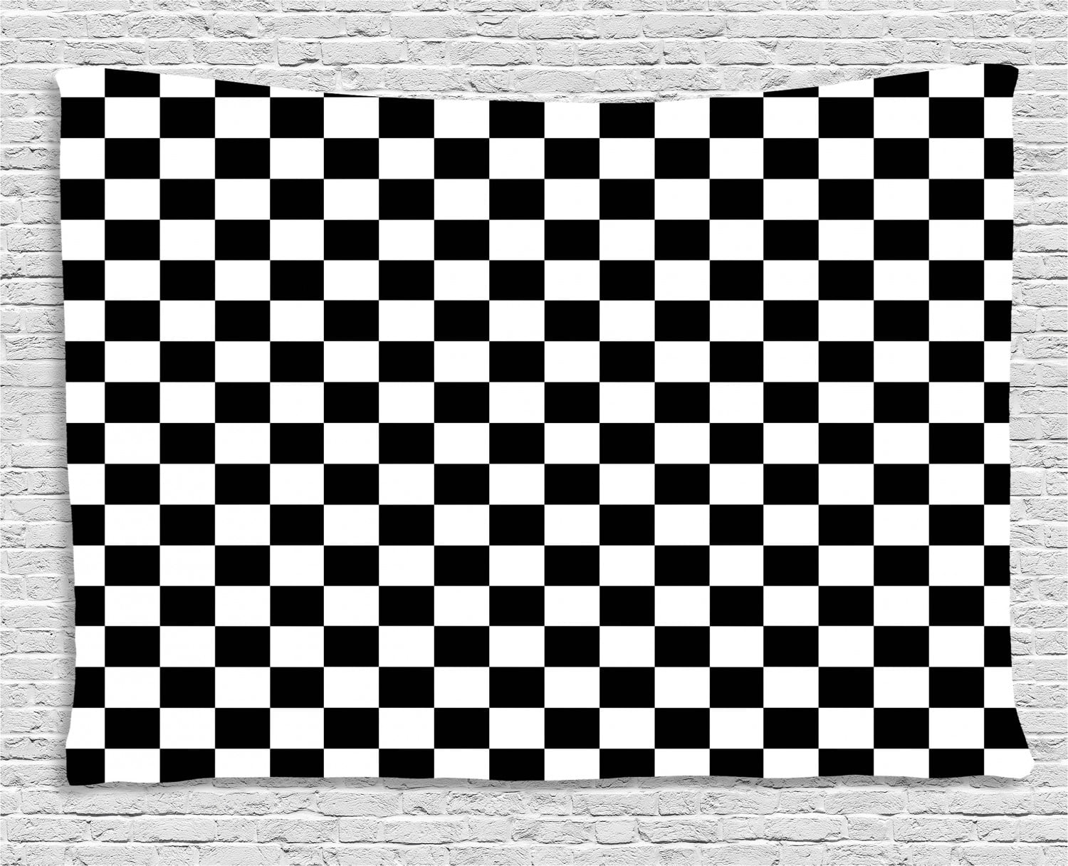 Checkers Game Tapestry, Geometric Grid Style Monochrome Squares in ...